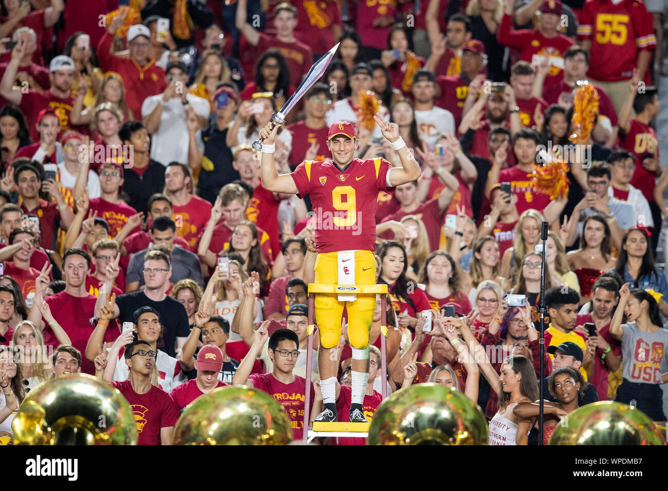 Los Angeles, CA. 7th Sep, 2019. USC quarterback (9) Kedon Slovis ...