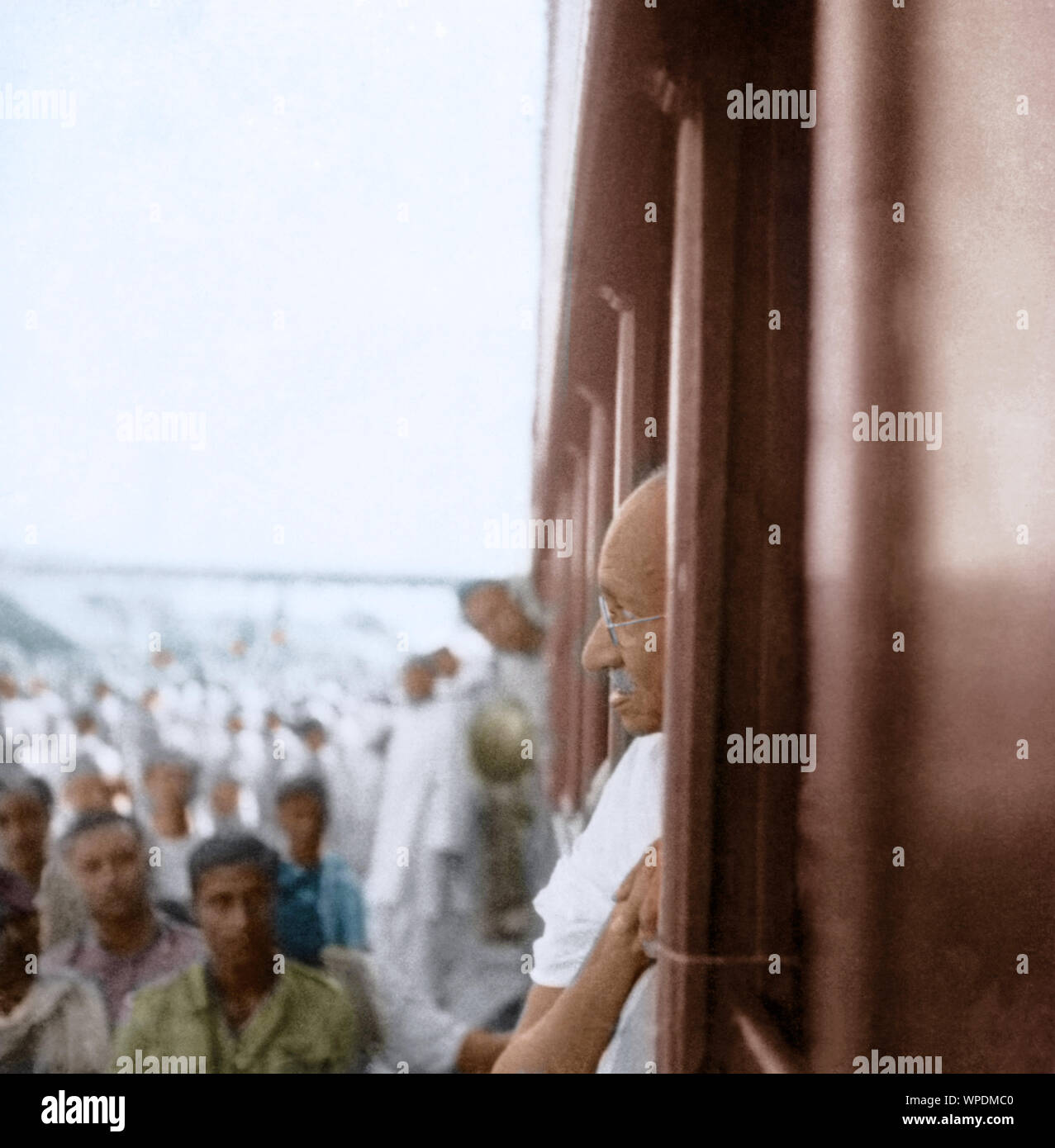 Mahatma Gandhi in train during his Harijan tour in South India, Asia ...