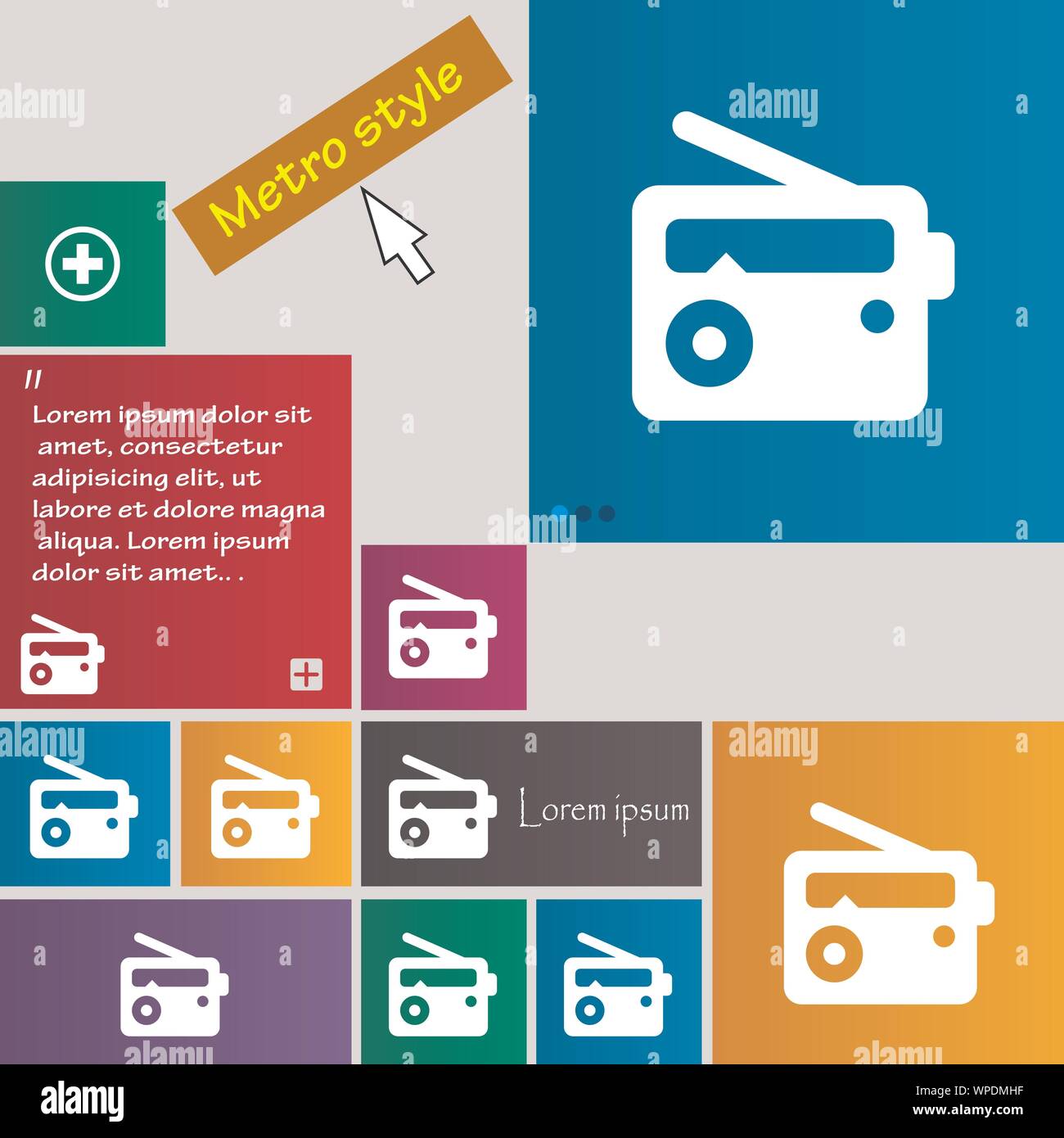 Retro Radio icon sign. Metro style buttons. Modern interface website buttons with cursor pointer ...