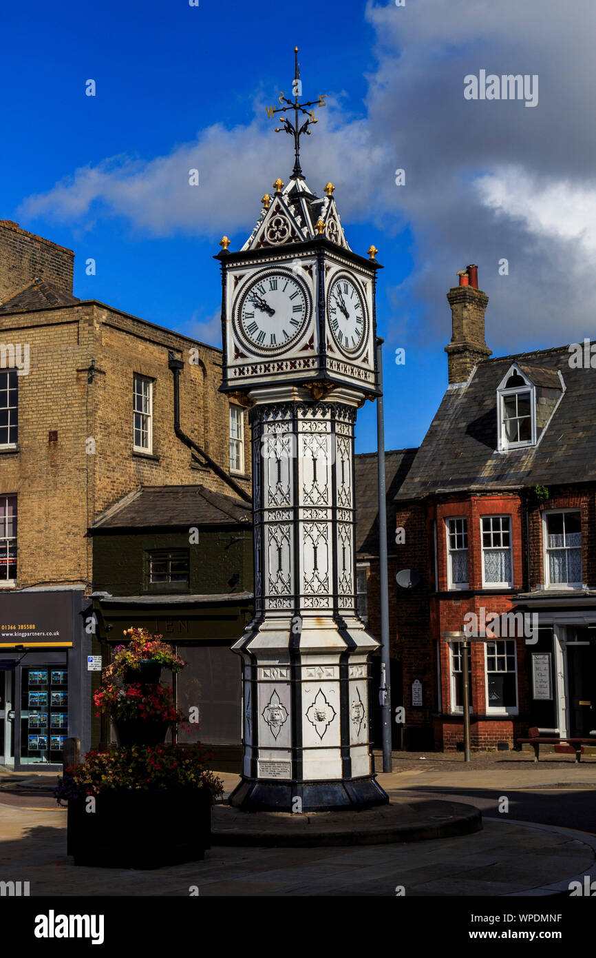 downham market town centre,ornate village clock, norfolk, england, uk ...