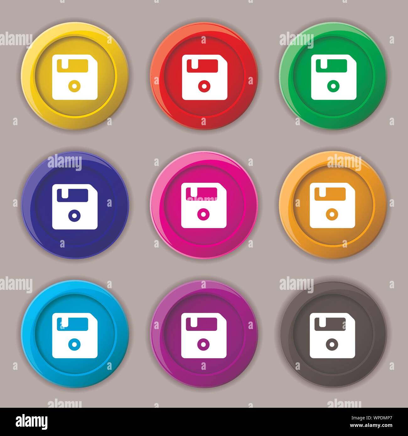 floppy icon sign. symbol on nine round colourful buttons. Vector Stock ...