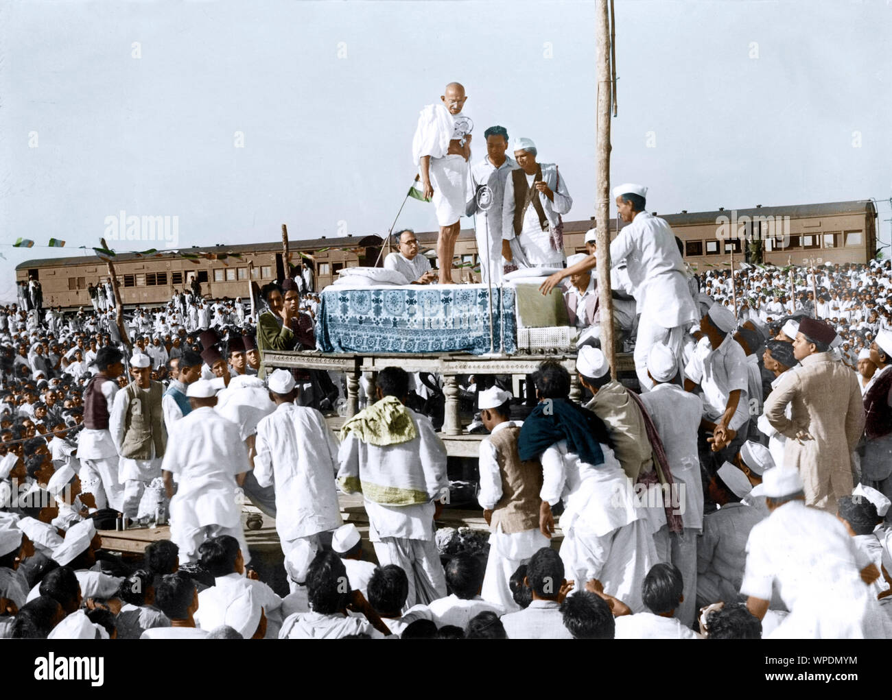 Mahatma Gandhi on makeshift platform, Bezawada Railway Station, India ...