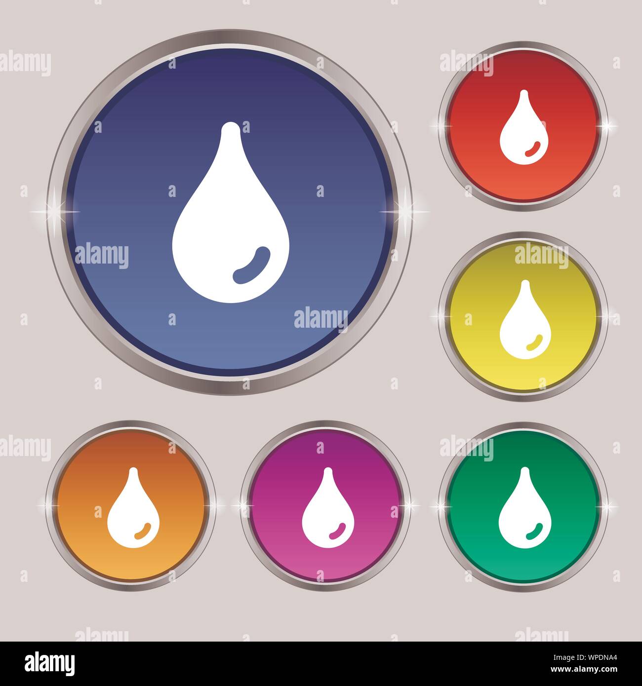 Water drop icon sign. Round symbol on bright colourful buttons. Vector ...