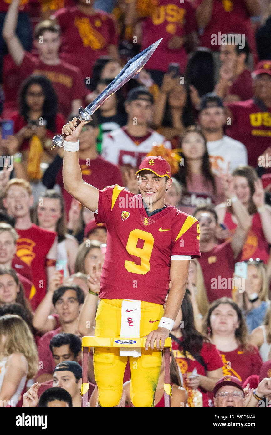 Los Angeles, CA. 7th Sep, 2019. USC quarterback (9) Kedon Slovis ...
