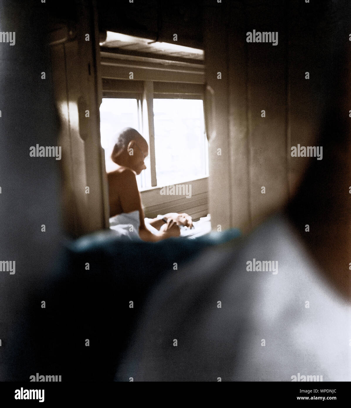 Mahatma Gandhi sitting in train compartment, India, Asia, May 1946 ...