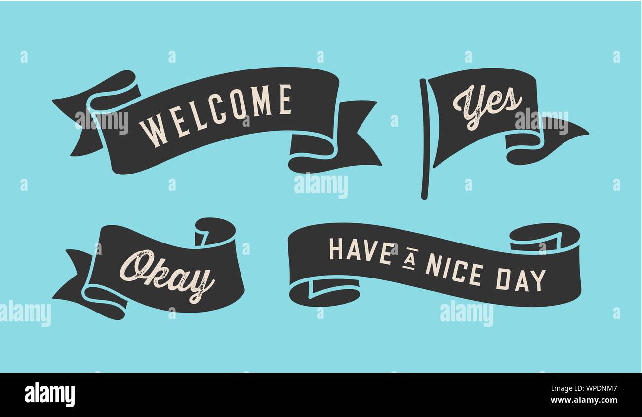 Ribbon Banner. Set of black ribbon banner with text, phrase Stock ...