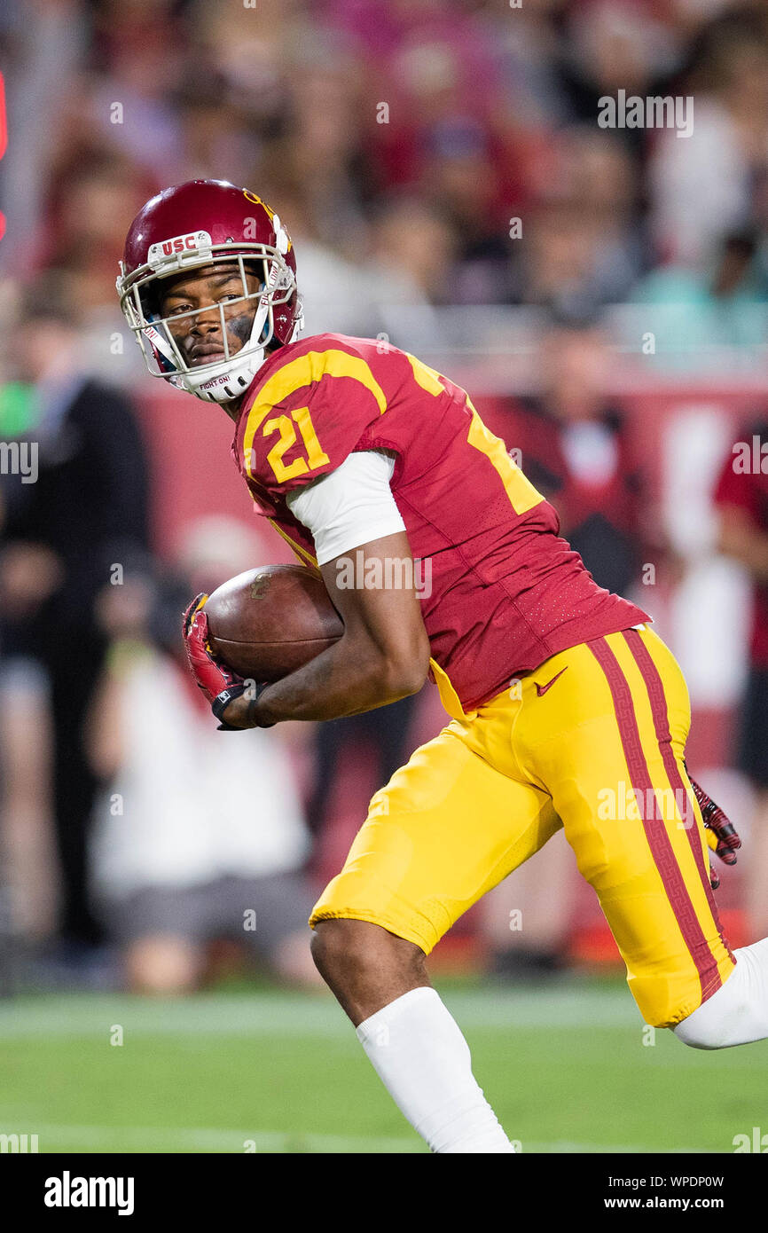 Los Angeles, CA. 7th Sep, 2019. USC wide receiver (21) Tyler Vaughns ...