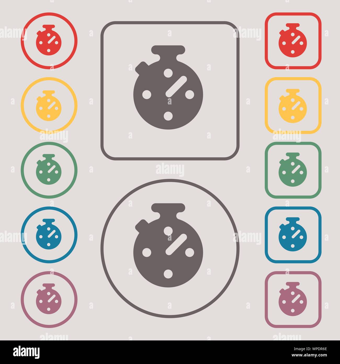 Timer Stopwatch Icon Sign Symbol On The Round And Square Buttons With
