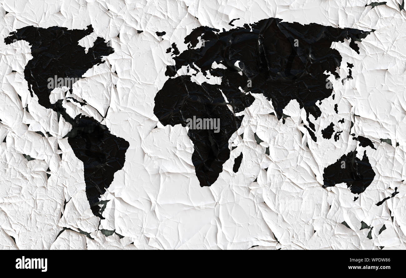 map of the world silhouette on a distressed white wall Stock Photo - Alamy