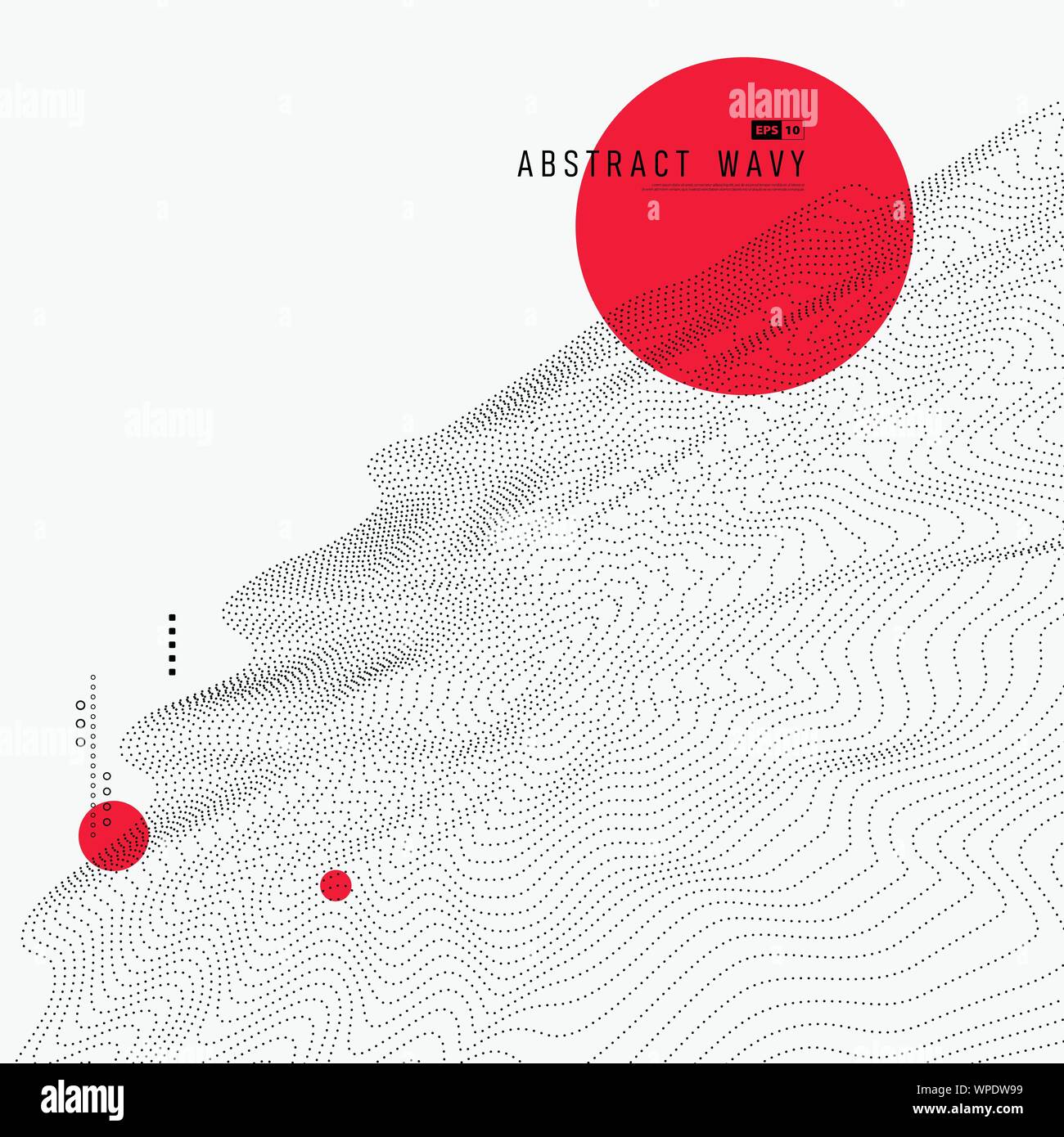 Abstract trendy red circle array dynamic with black particles ...