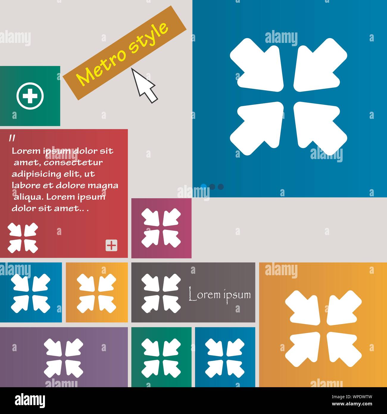 turn to full screen icon sign. Metro style buttons. Modern interface website buttons with cursor ...