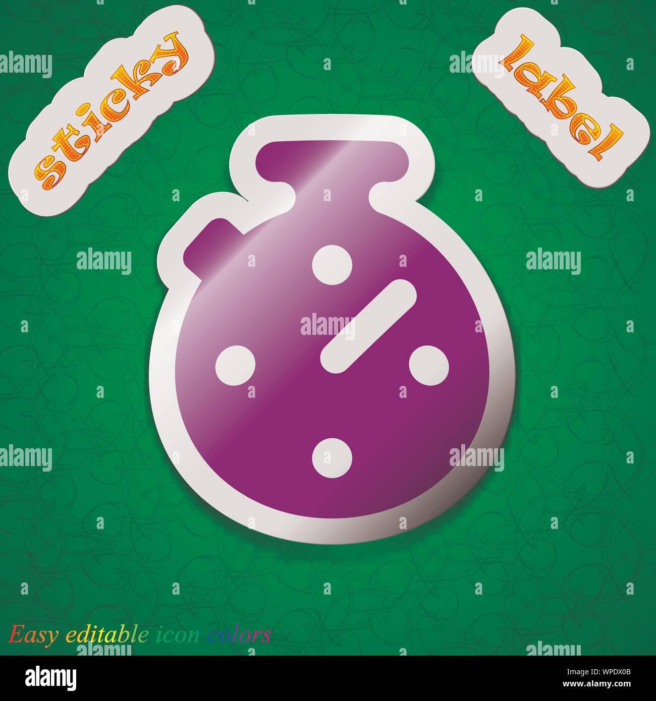Timer, stopwatch icon sign. Symbol chic colored sticky label on green ...