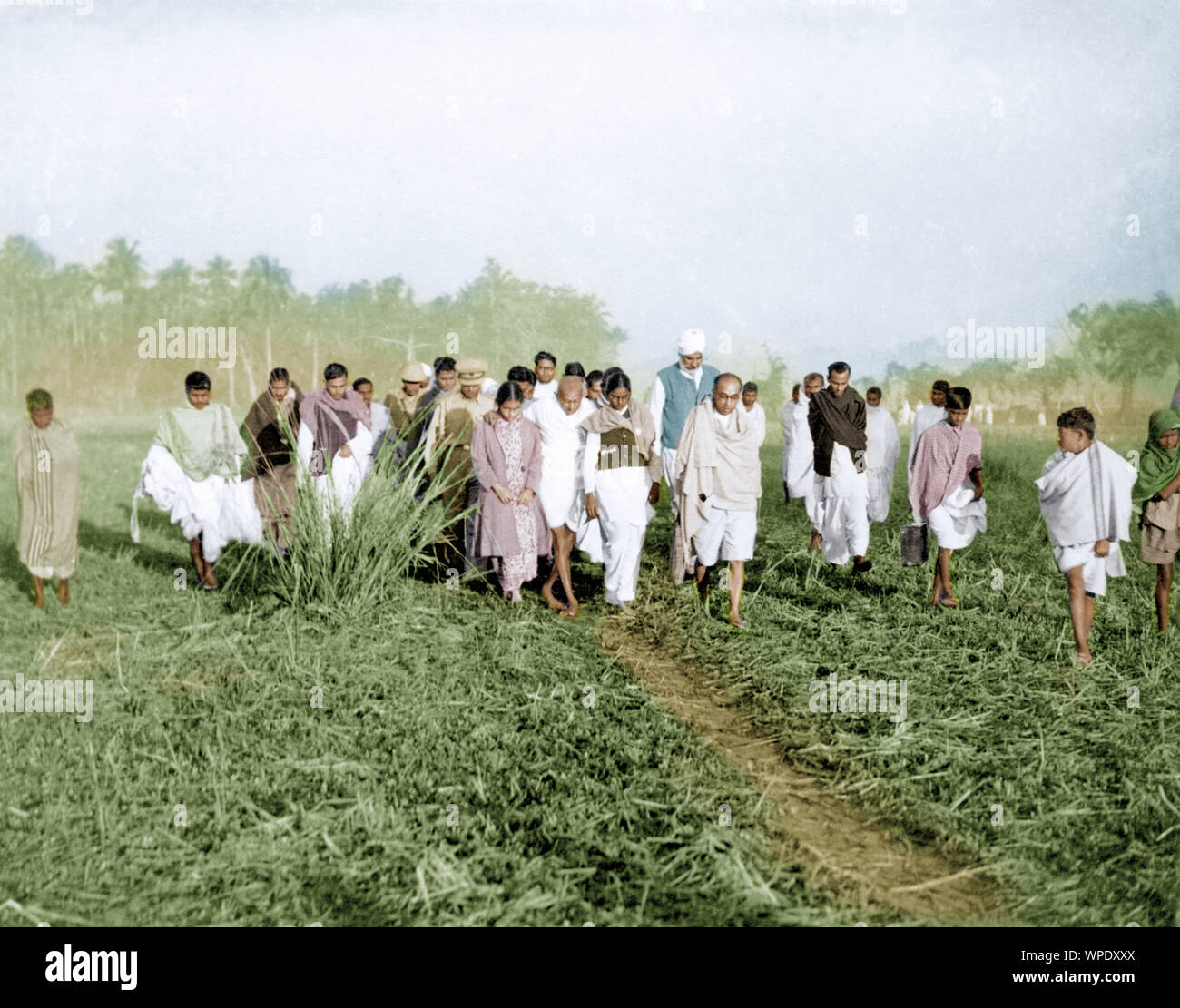 Mahatma Gandhi in village after Hindu Muslim riots, East Bengal, India ...