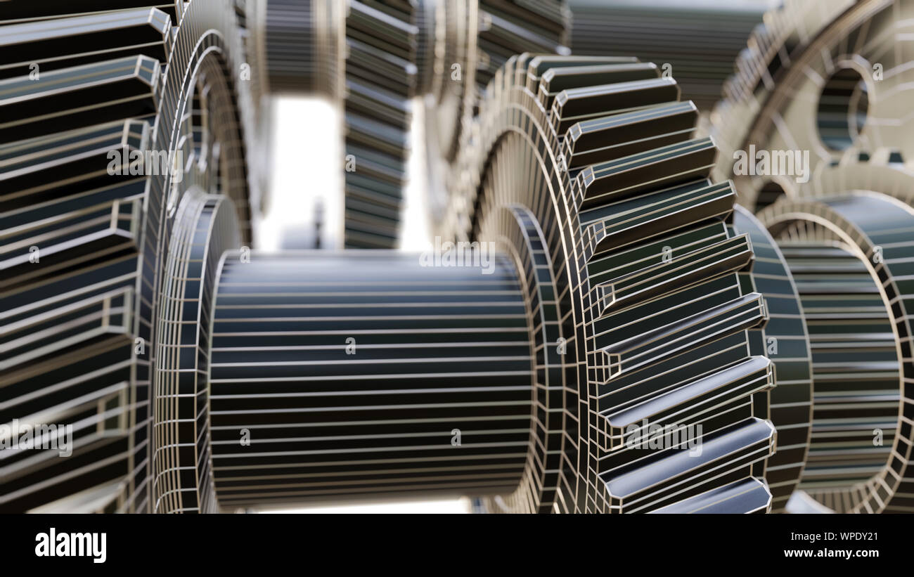 Futuristic gear mechanism, on white background. 3D illustration Stock ...