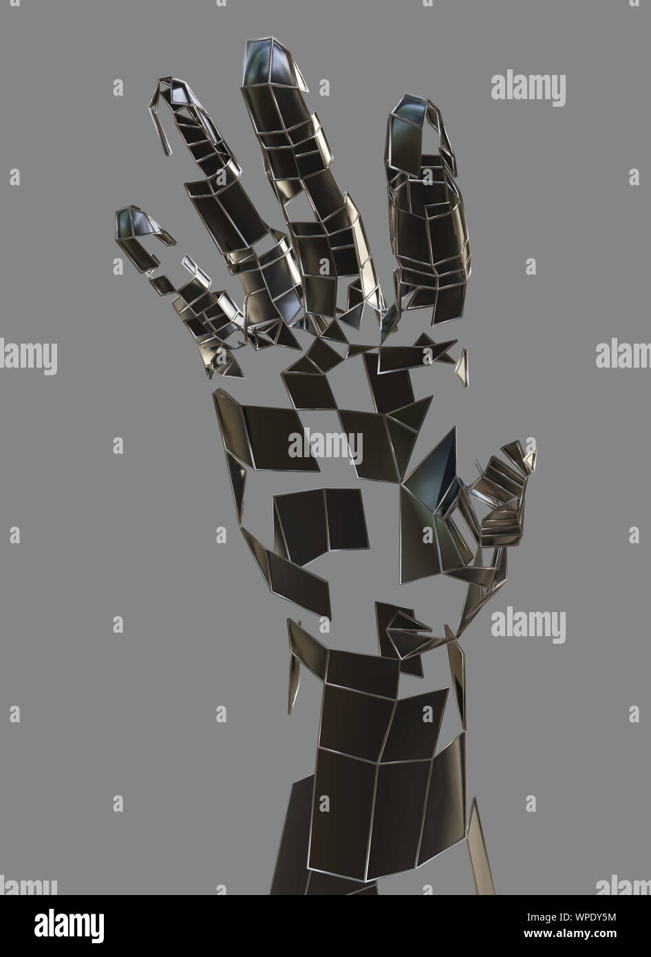 Abstract robot hand. Metal hand on grey background. 3D illustration ...