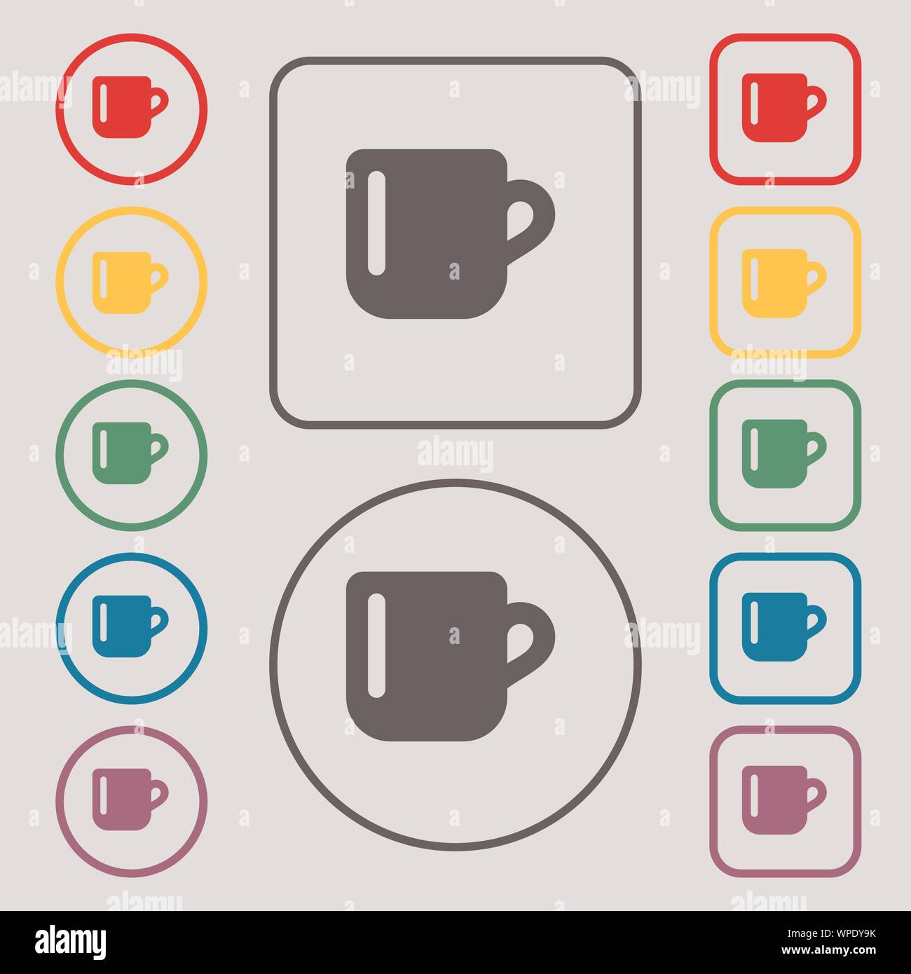 cup coffee or tea icon sign. symbol on the Round and square buttons ...