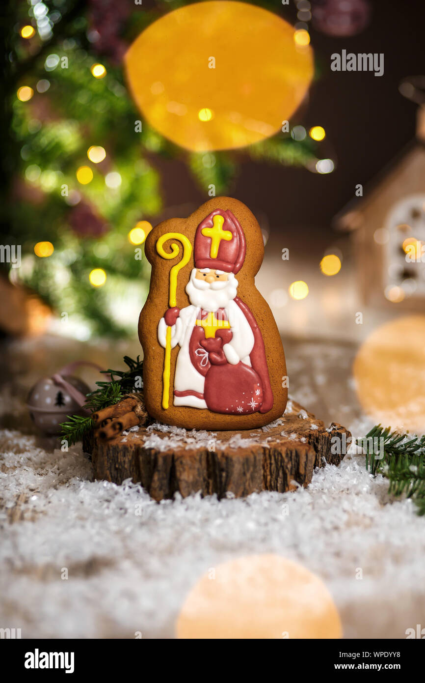 Holiday traditional food bakery. Gingerbread catholic preacher in cozy ...