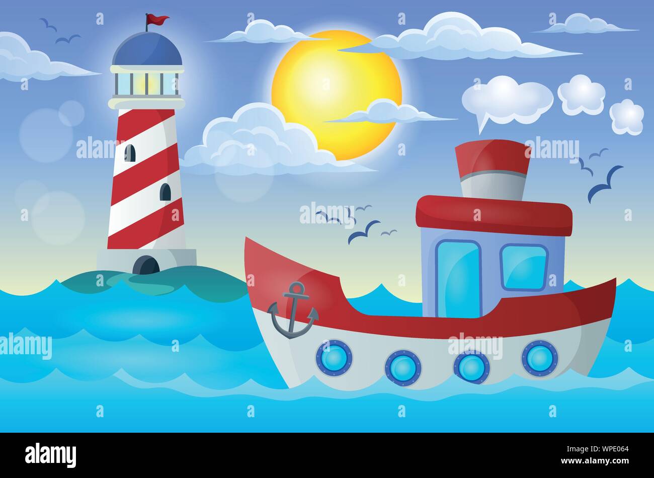 Lighthouse sea wave boat Stock Vector Images - Alamy