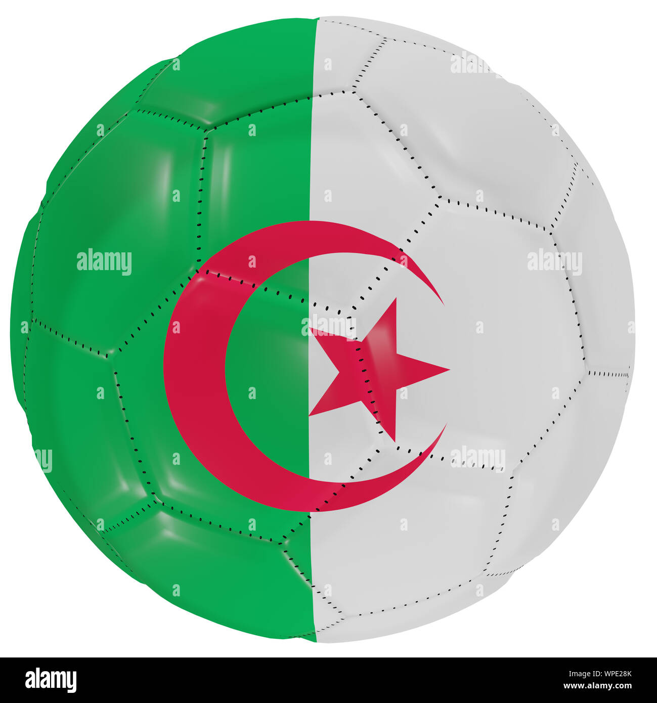 3d rendering of an Algeria flag on a soccer ball. Isolated in white ...