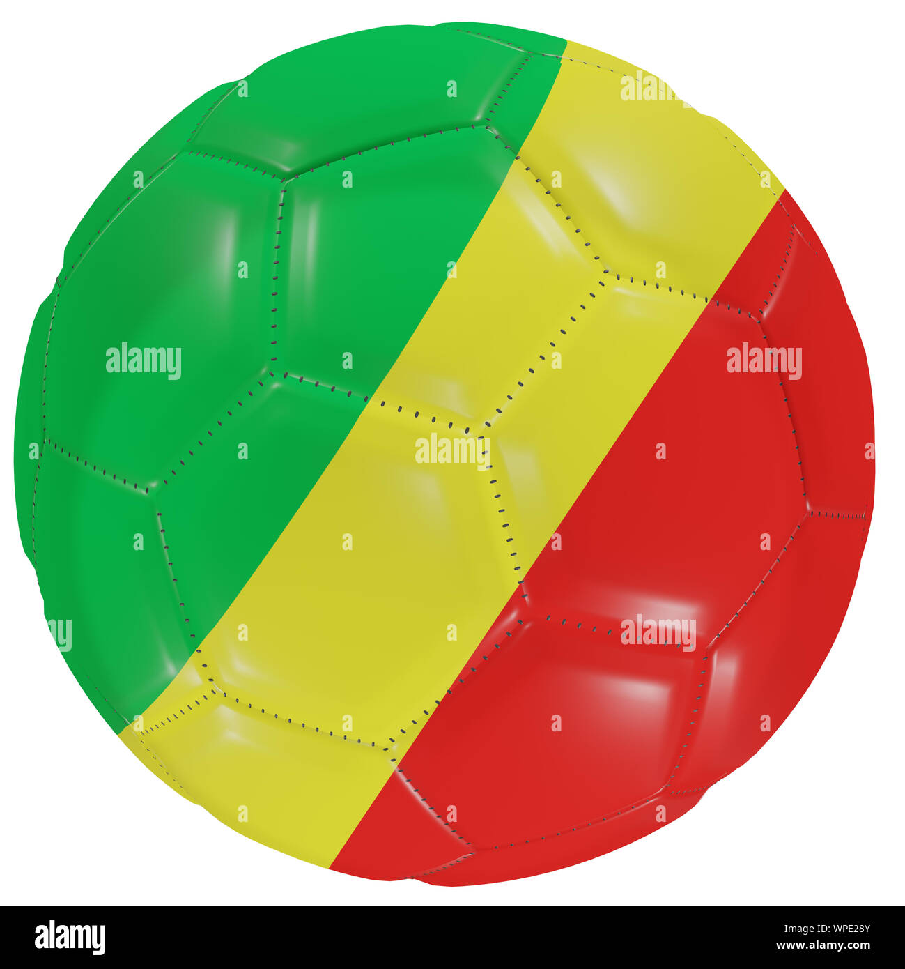 3d rendering of a Republic of Congo flag on a soccer ball. Isolated in ...