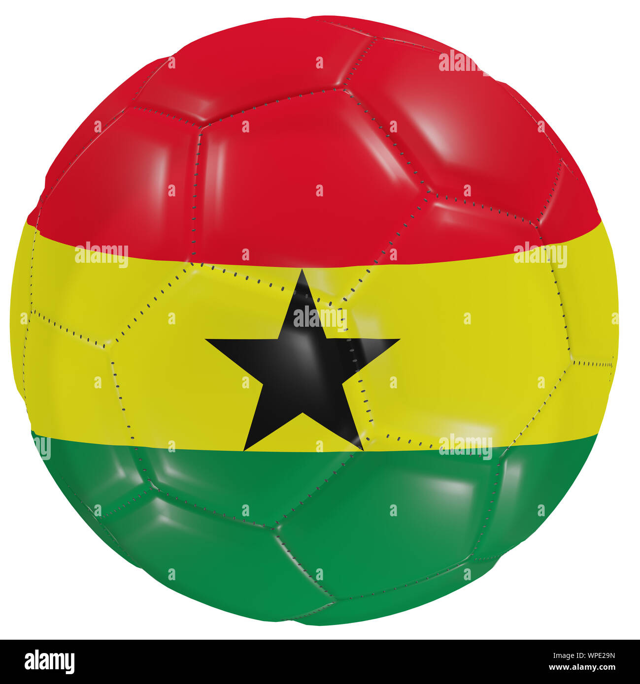3d rendering of a Ghana flag on a soccer ball. Isolated in white ...