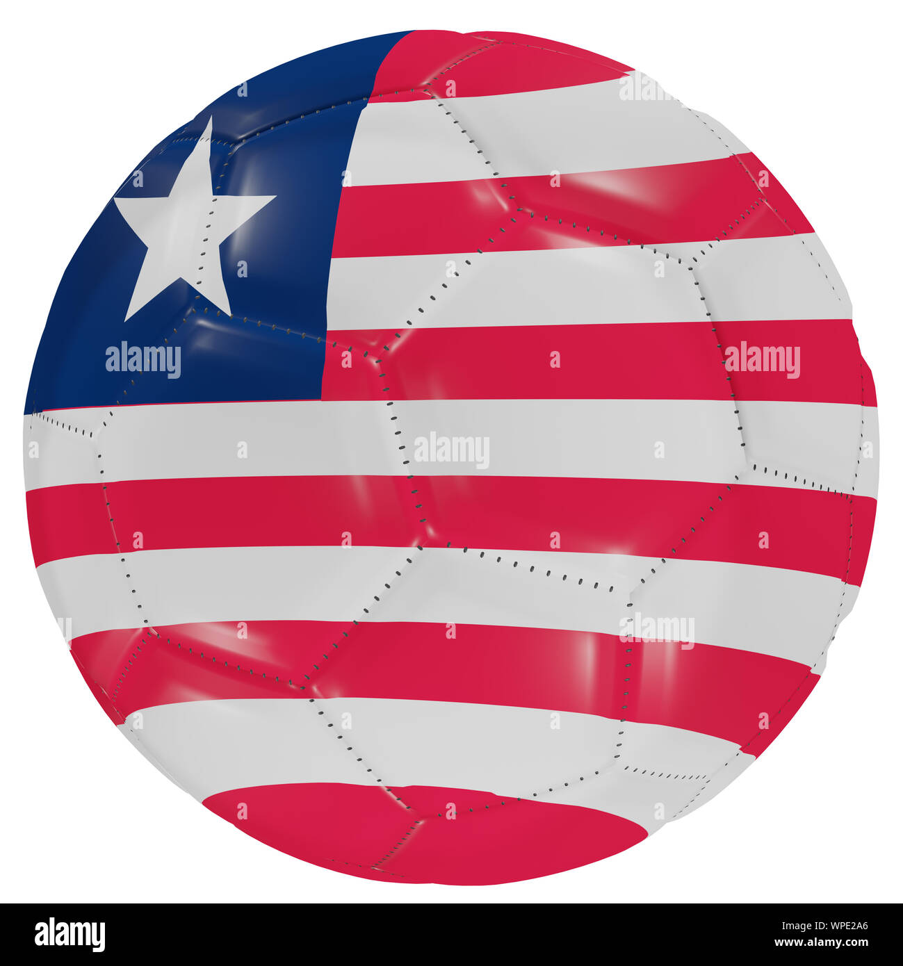 3d rendering of a Liberia flag on a soccer ball. Isolated in white ...