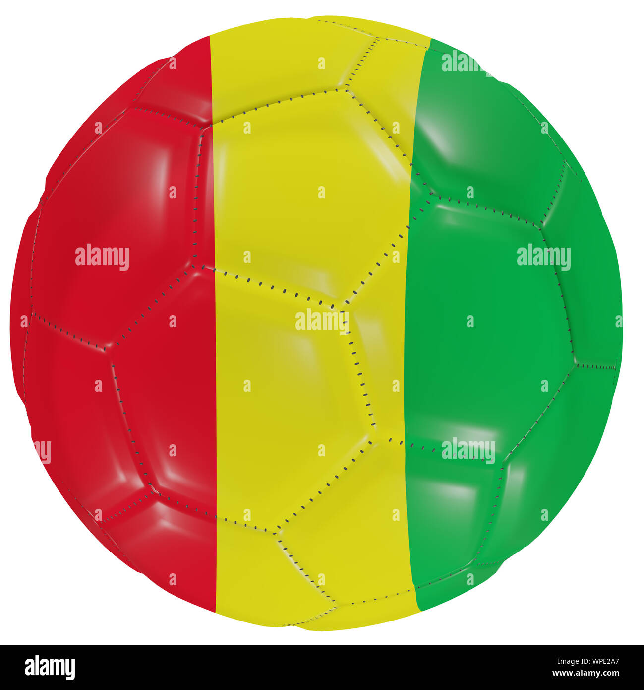 3d rendering of a Guinea flag on a soccer ball. Isolated in white ...