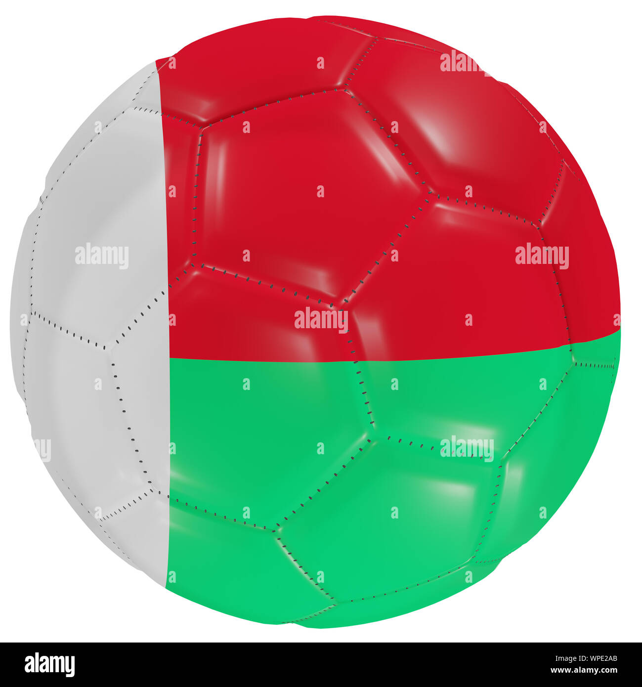 3d rendering of a Madagascar flag on a soccer ball. Isolated in white ...