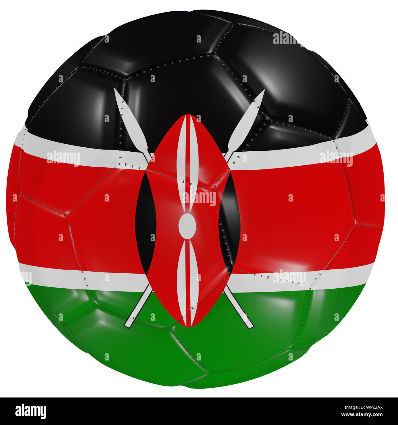 3d rendering of a Kenya flag on a soccer ball. Isolated in white ...