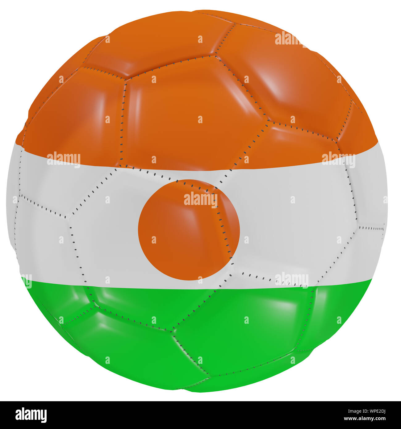 3d rendering of a Niger flag on a soccer ball. Isolated in white ...
