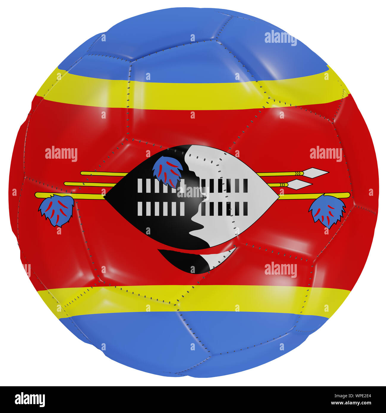 3d rendering of a Swaziland flag on a soccer ball. Isolated in white ...