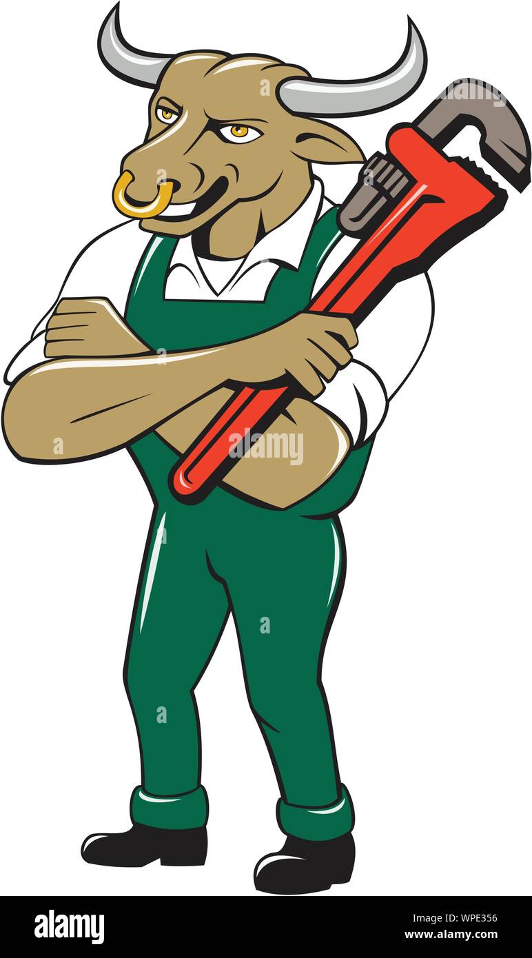 Bull Plumber Wrench Standing Isolated Cartoon Stock Vector Image & Art ...