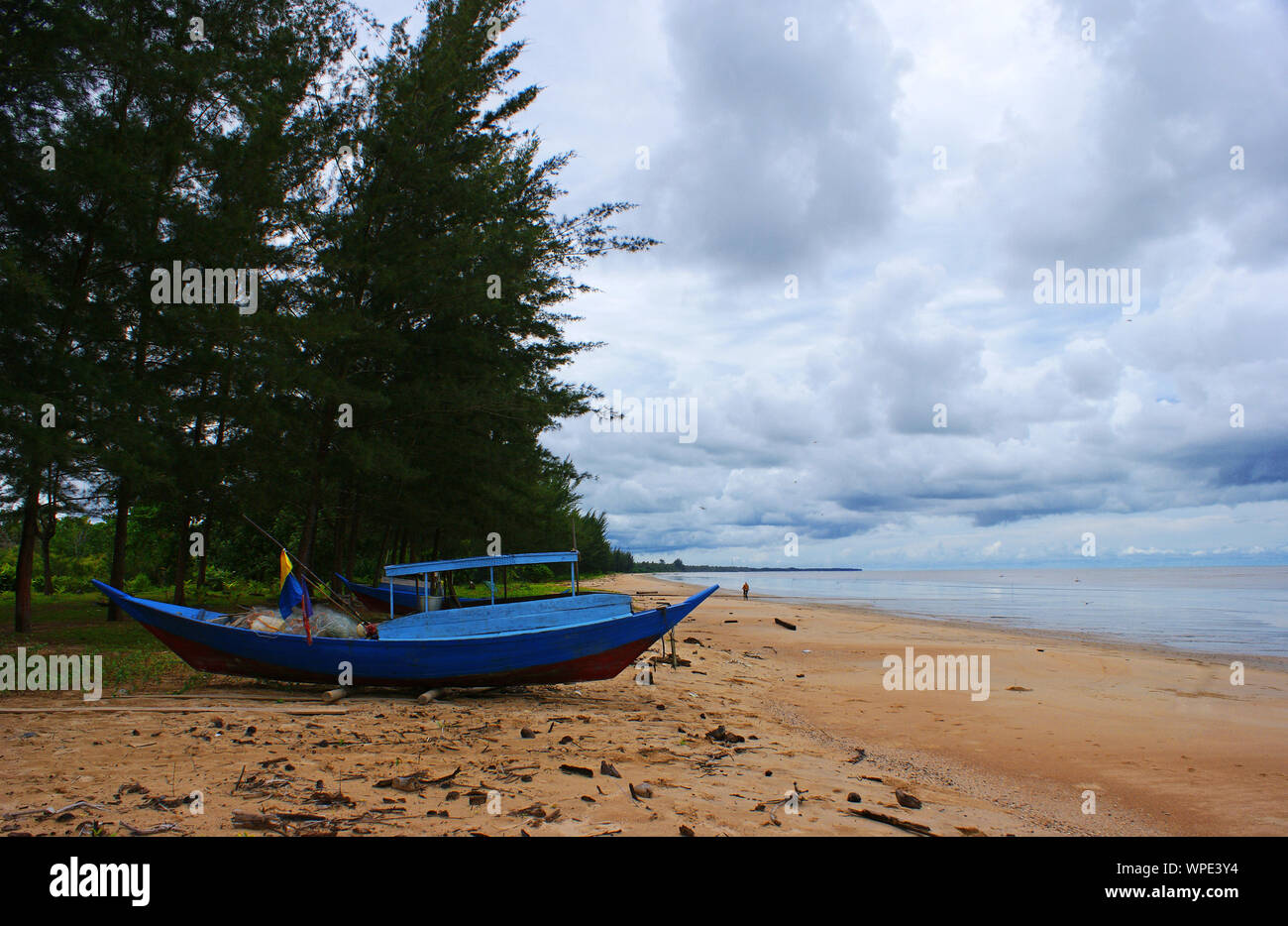 Boat at Tanah Hitam Beach, Sambas, West Kalimantan, Indonesia Stock ...