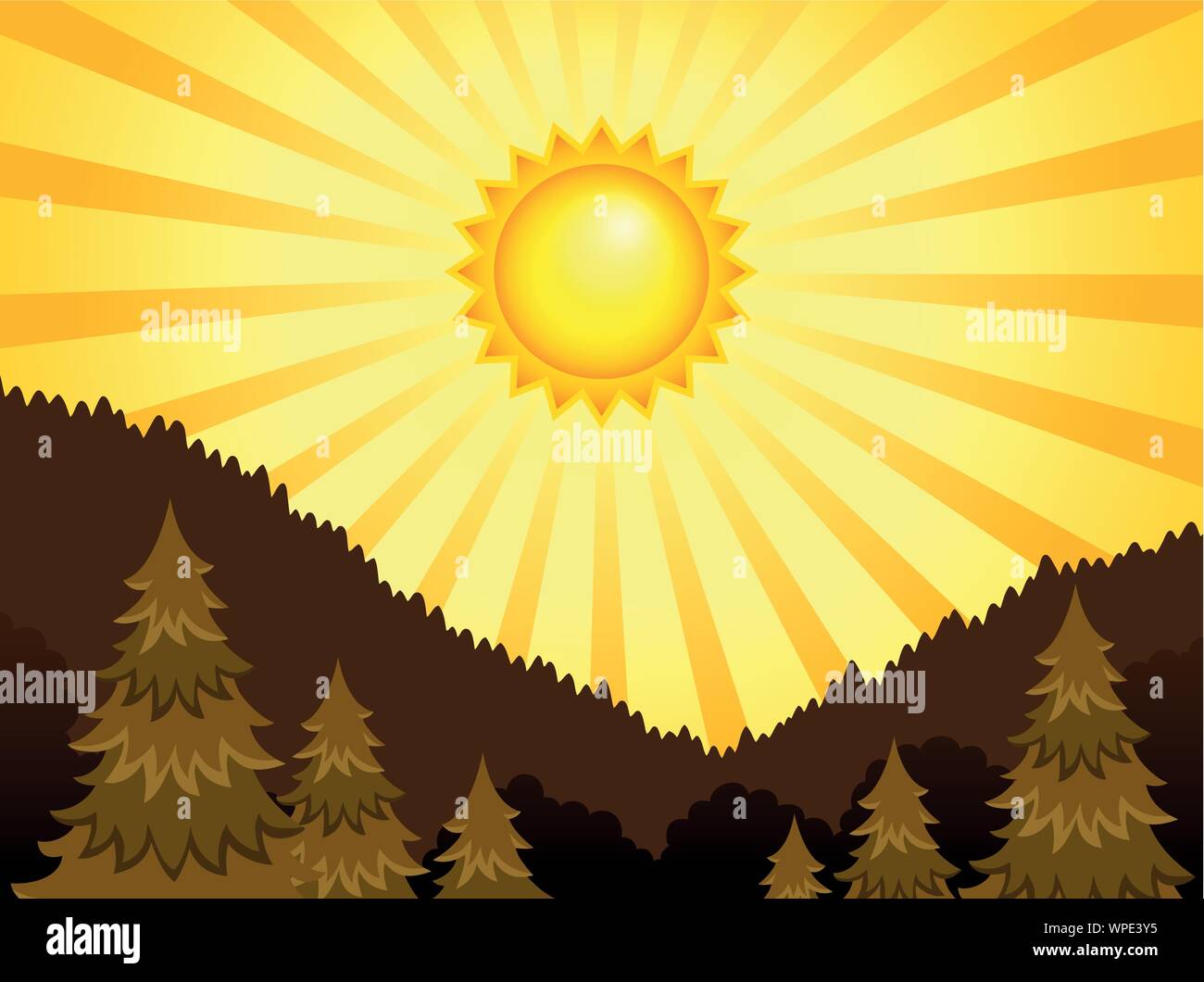 Sun rays shine trees Stock Vector Images - Alamy