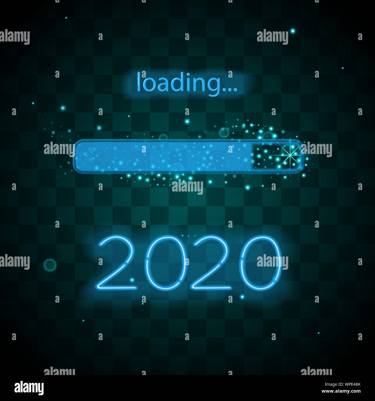 Neon progress bar showing loading of 2020 New Year. Vector background ...