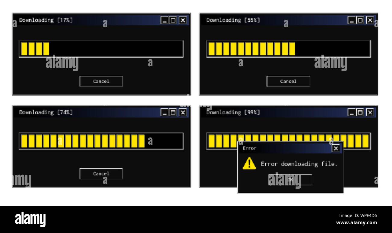 Old UI of download status bar with an error message popup Stock Vector ...