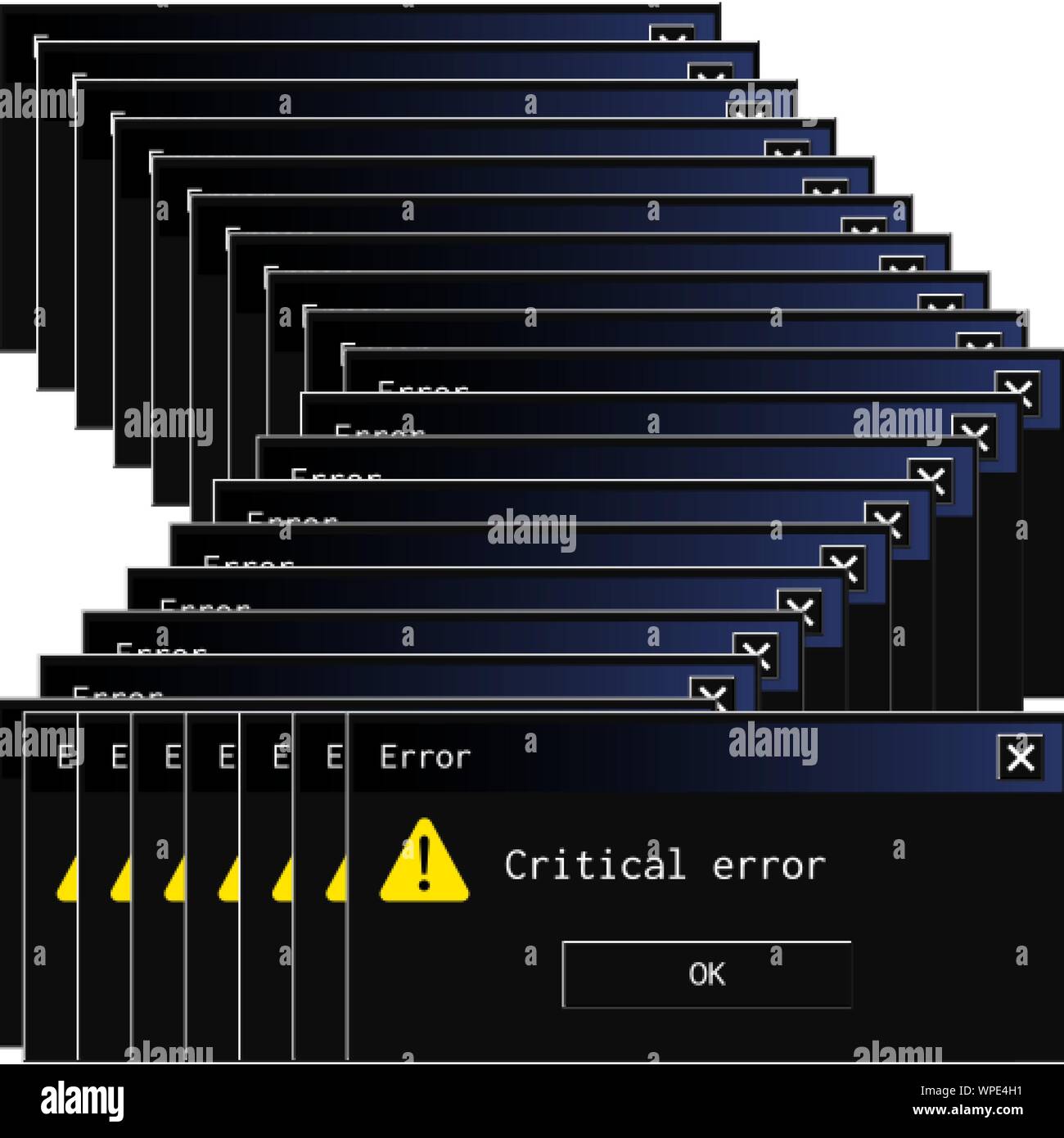 Vintage system error message popup in contemporary night mode dark ...