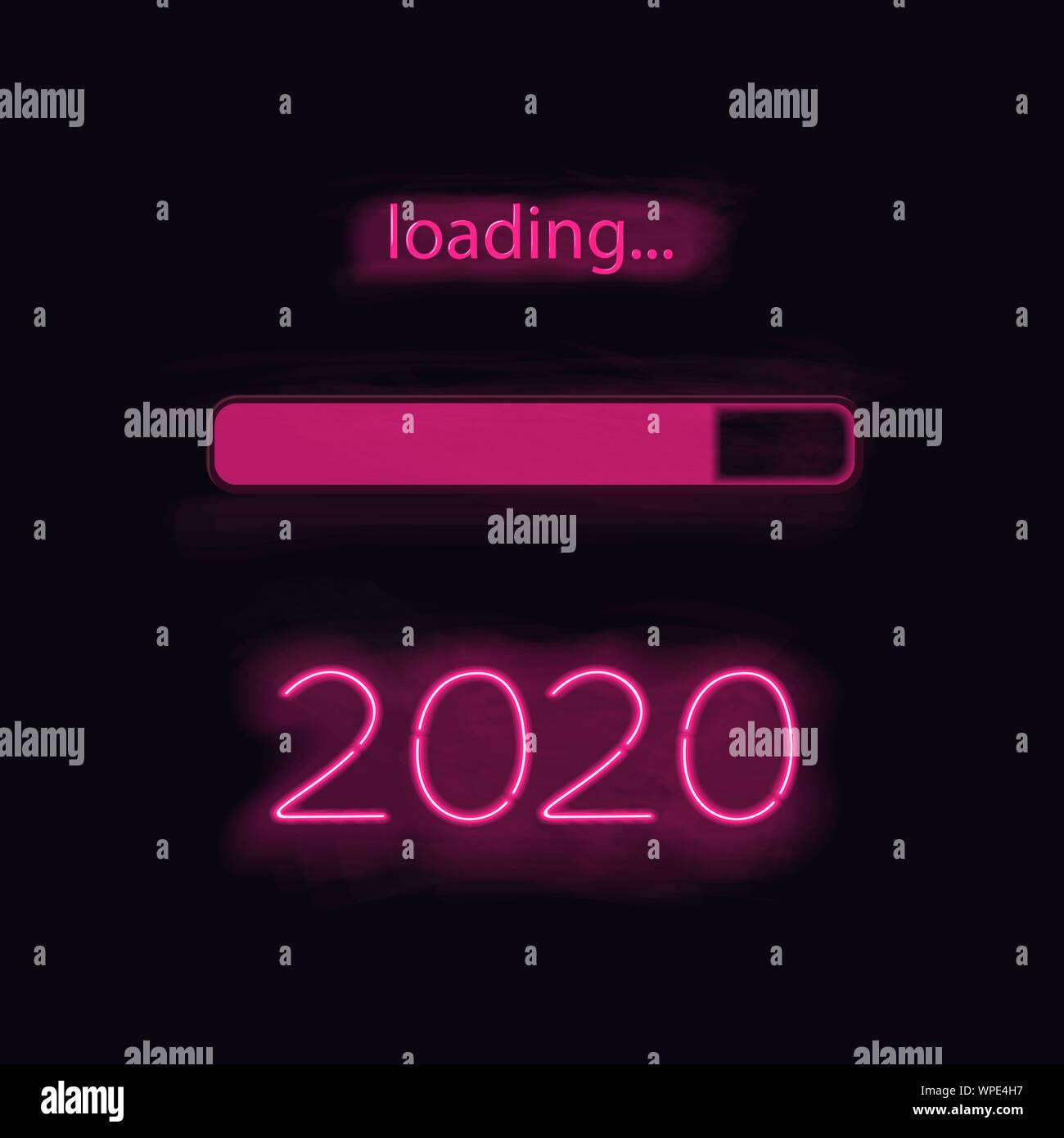 Neon progress bar showing loading of 2020 New Year. Vector background ...