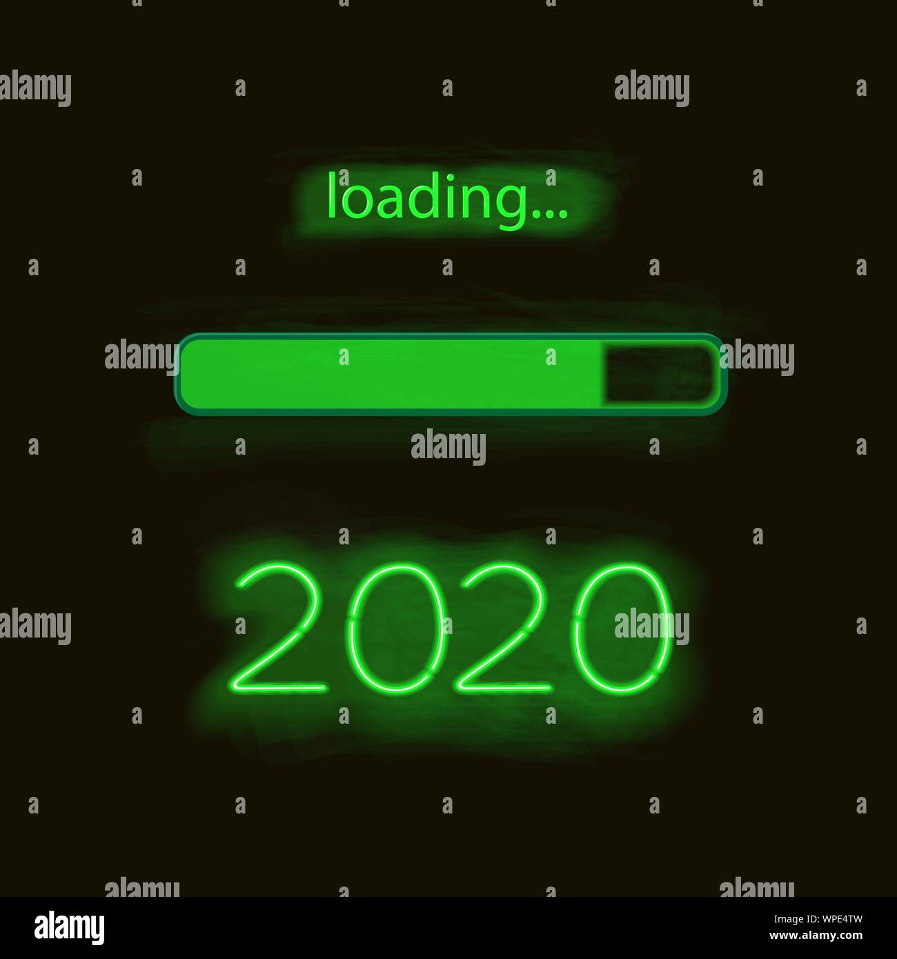 Neon progress bar showing loading of 2020 New Year. Vector background ...
