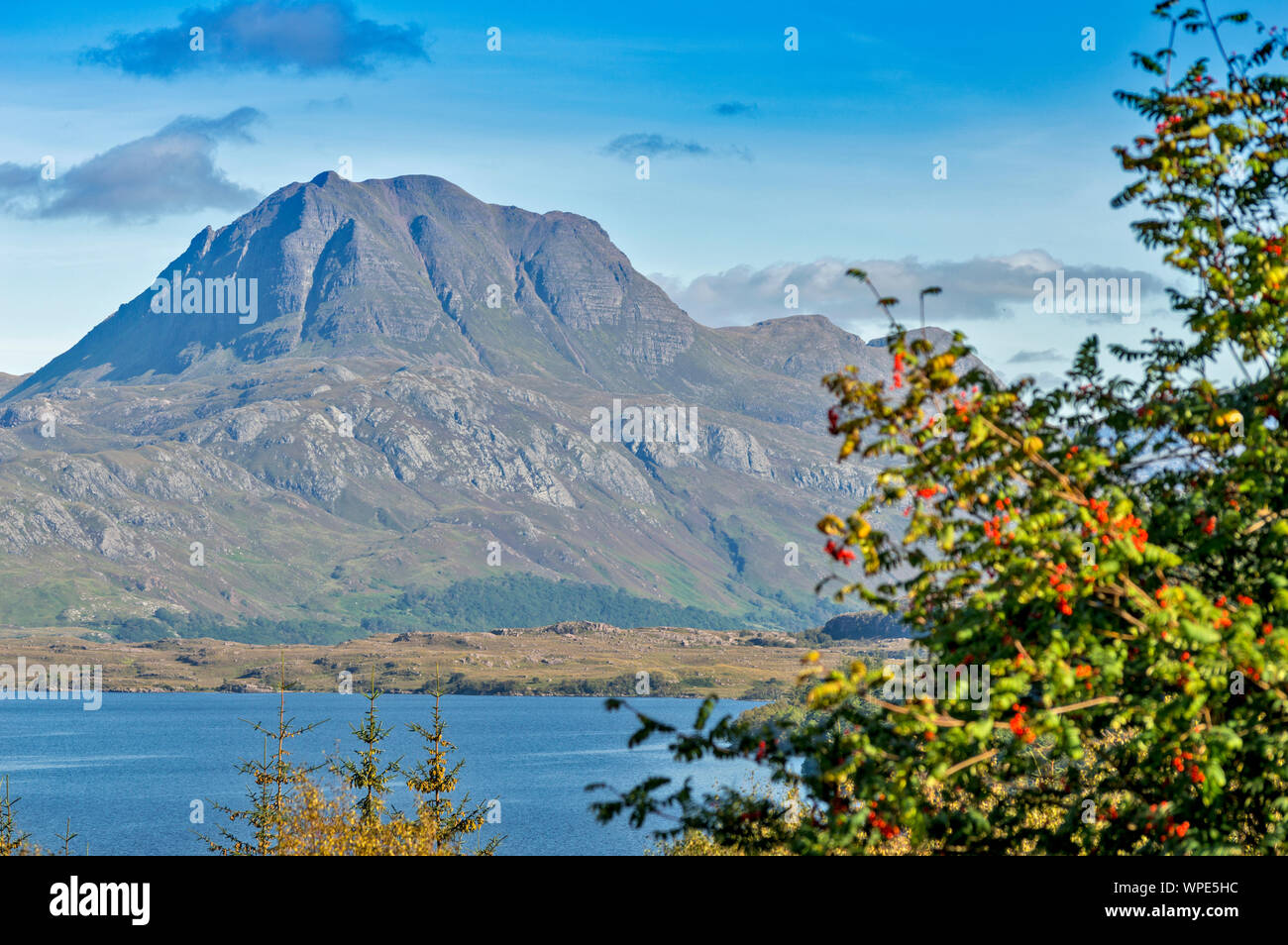 LOCH MAREE WESTER ROSS HIGHLANDS SCOTLAND VIEW OF SLIOCH MOUNTAIN IN ...