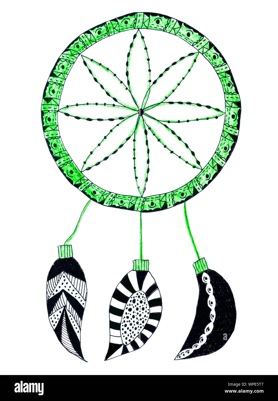 Dream catcher painted pen. Native american magic talisman. Hand drawing ...