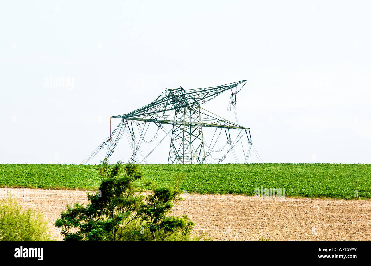 Serious storm damage on a high voltage power line after a strong storm ...
