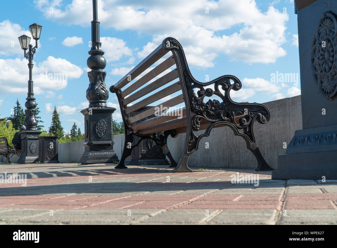 bench on the observation deck against the sky Stock Photo - Alamy
