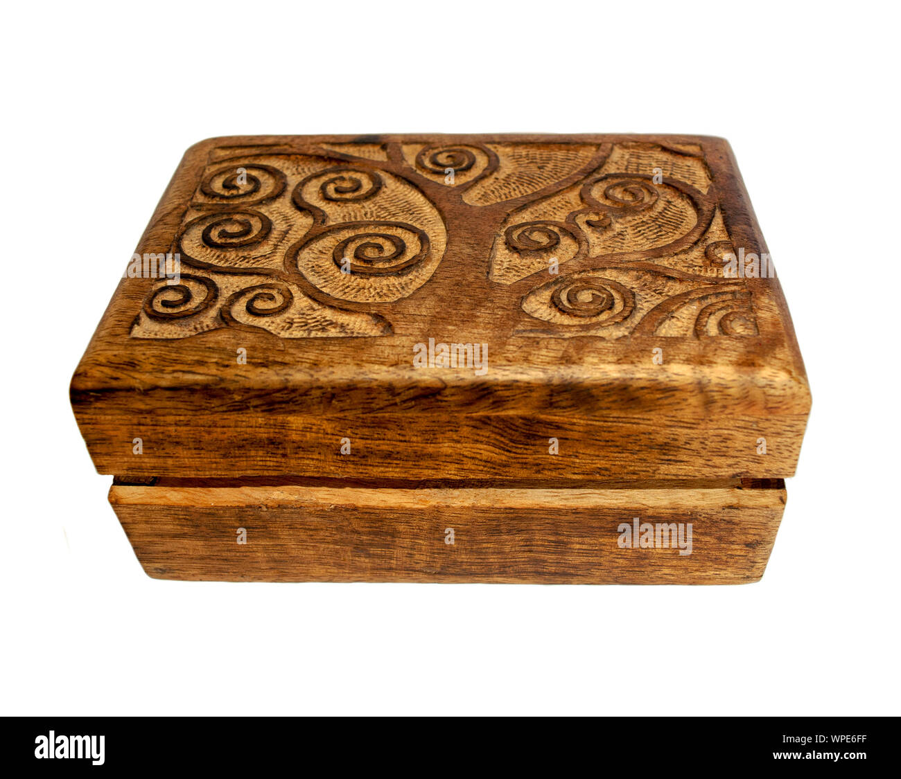 Old closed carved wooden jewelry box isolated on white background Stock ...