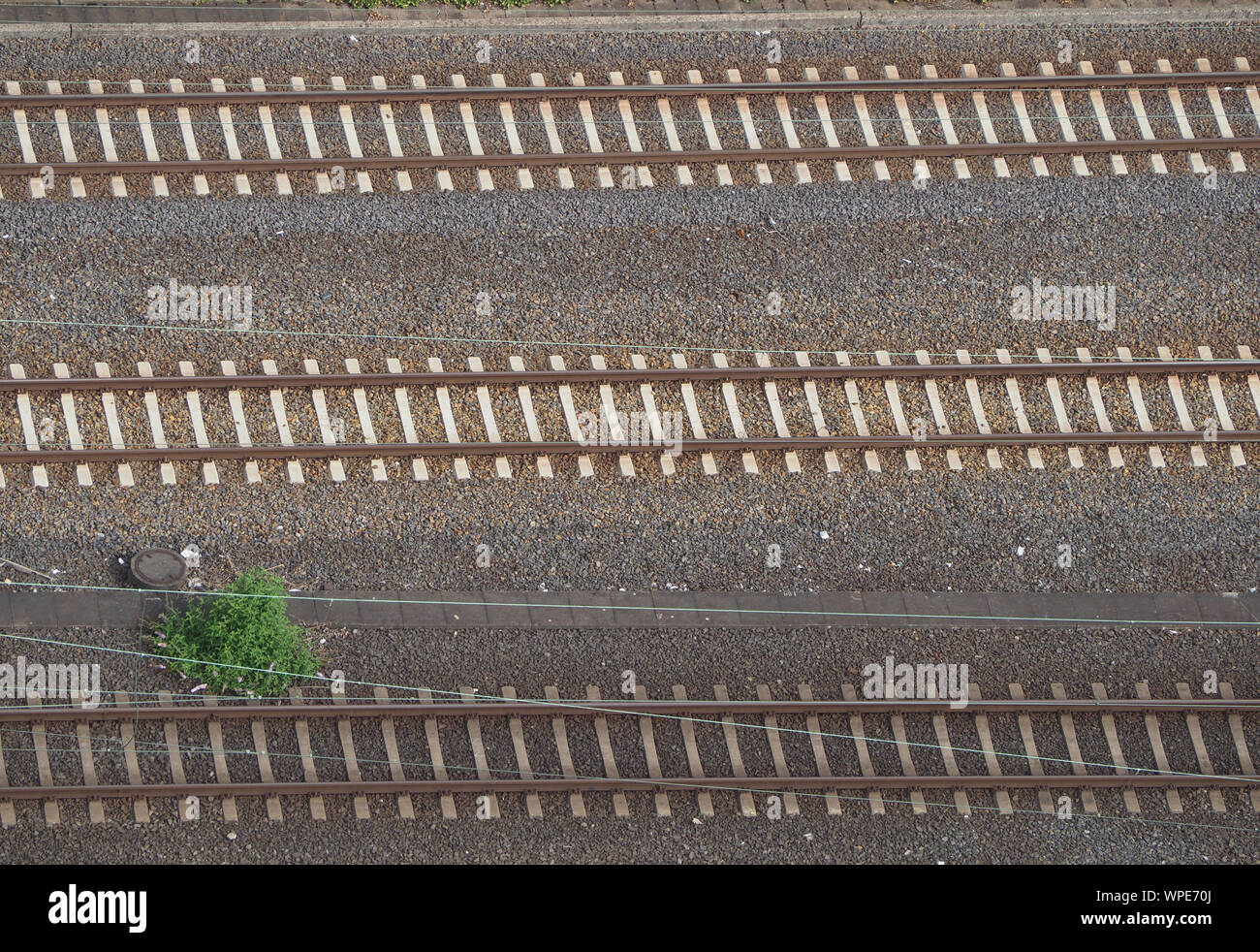 aerial view of railway (railroad) line tracks seen from plane Stock ...