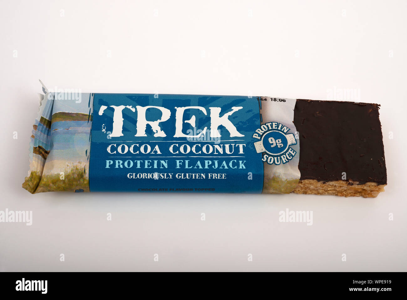 Trek cocoa coconut protein flapjack Stock Photo - Alamy