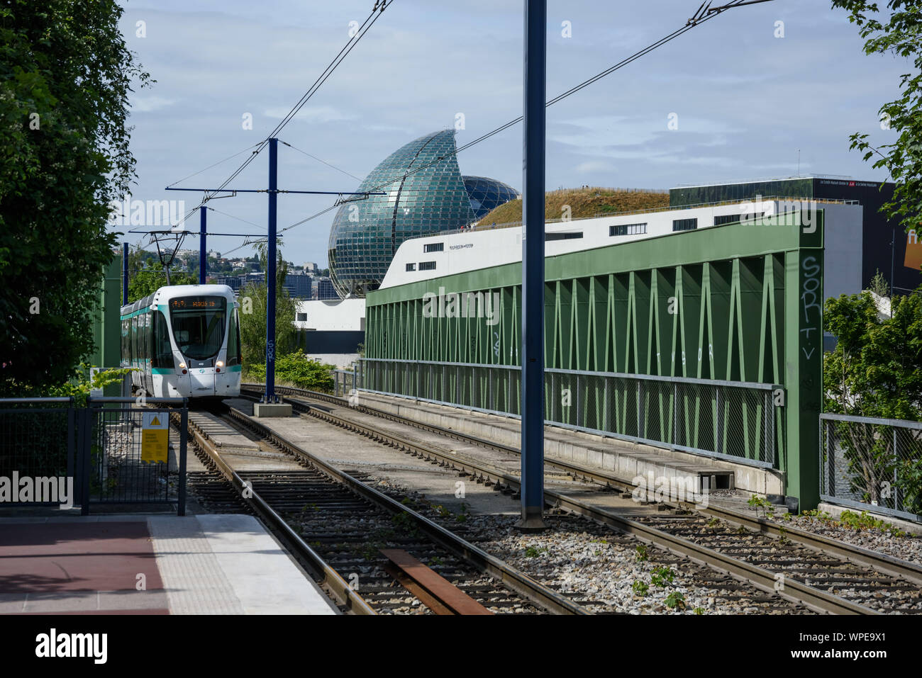 Paris, Sevres, modern Tramway Line T2, Station Brimborion Stock Photo ...