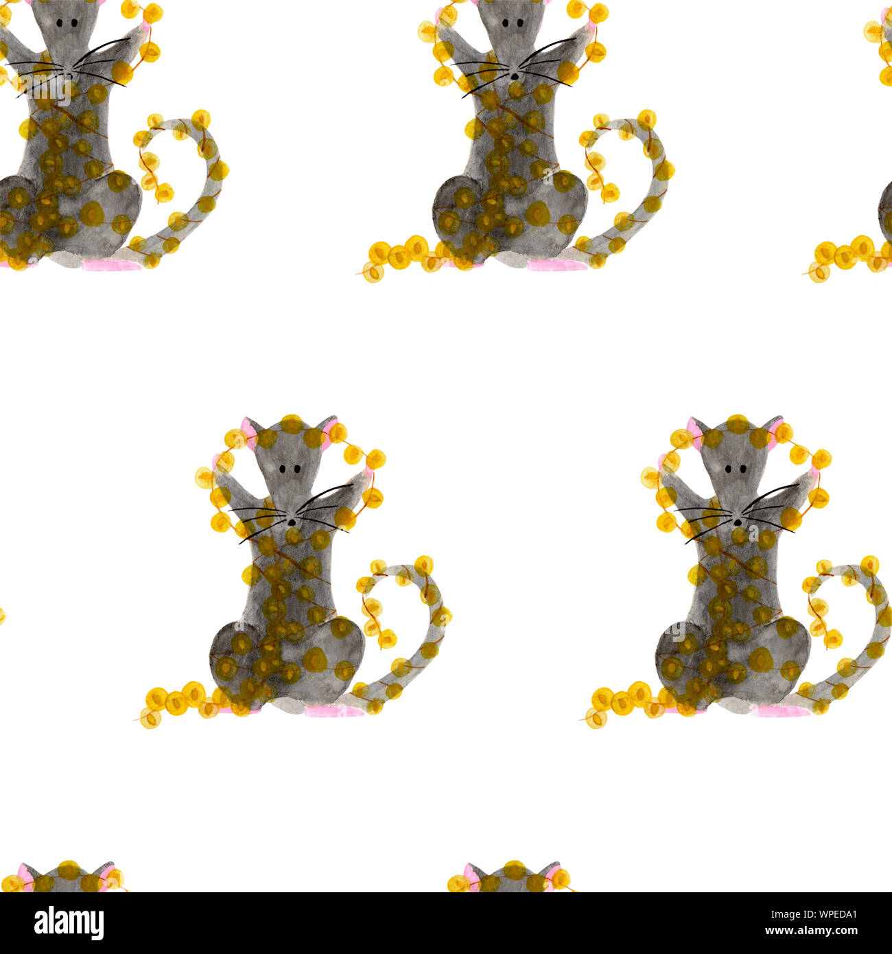 Seamless pattern with Christmas rat holding bright garland lights ...