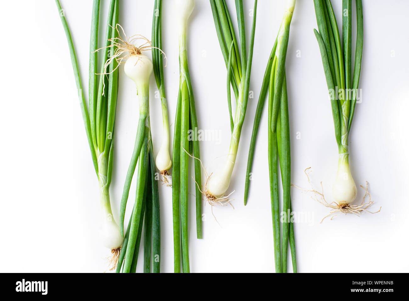 Creative layout with fresh green chives isolated on white background ...