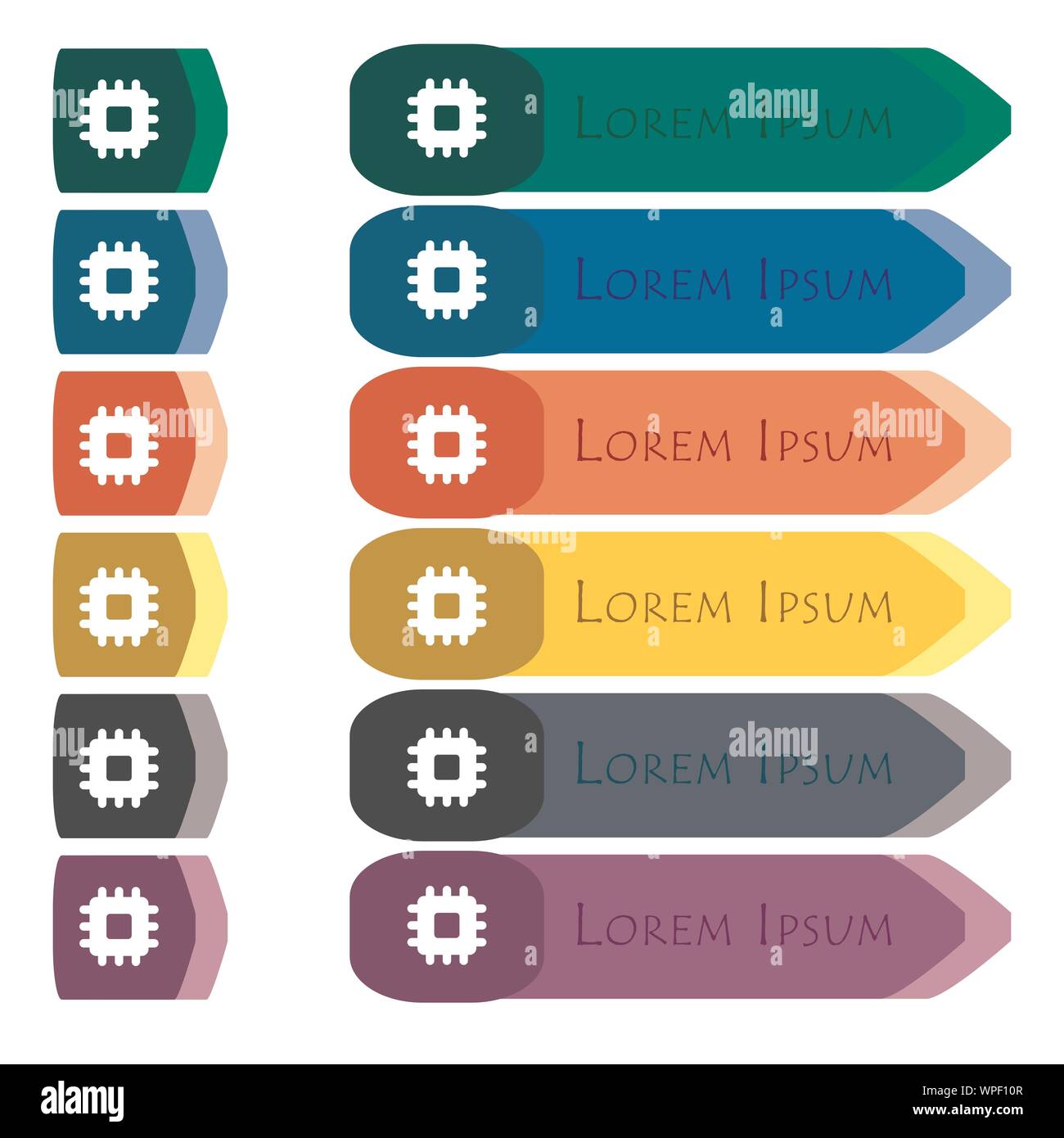 Central Processing Unit icon sign. Set of colorful, bright long buttons ...